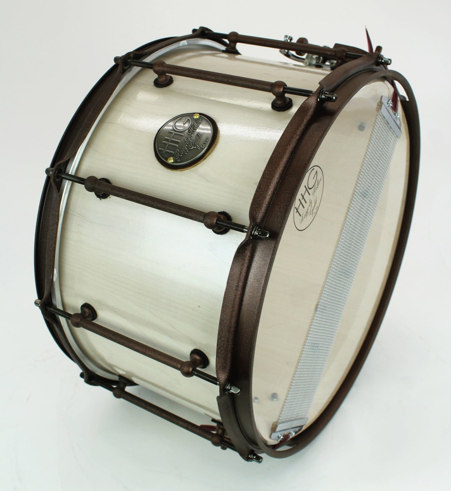 HHG Drums 14x8 Maple Stave Snare, Antique White Pearl Lacquer